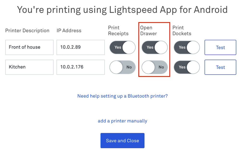 Setting up your cash drawer – Lightspeed Restaurant POS (O-Series)